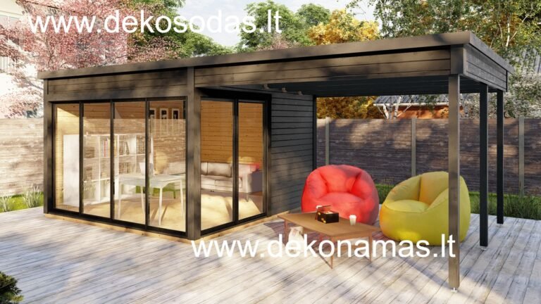 Sodo namelis su terasa 720 x 370 cm, GAZERO sienų storis 45 mm ...